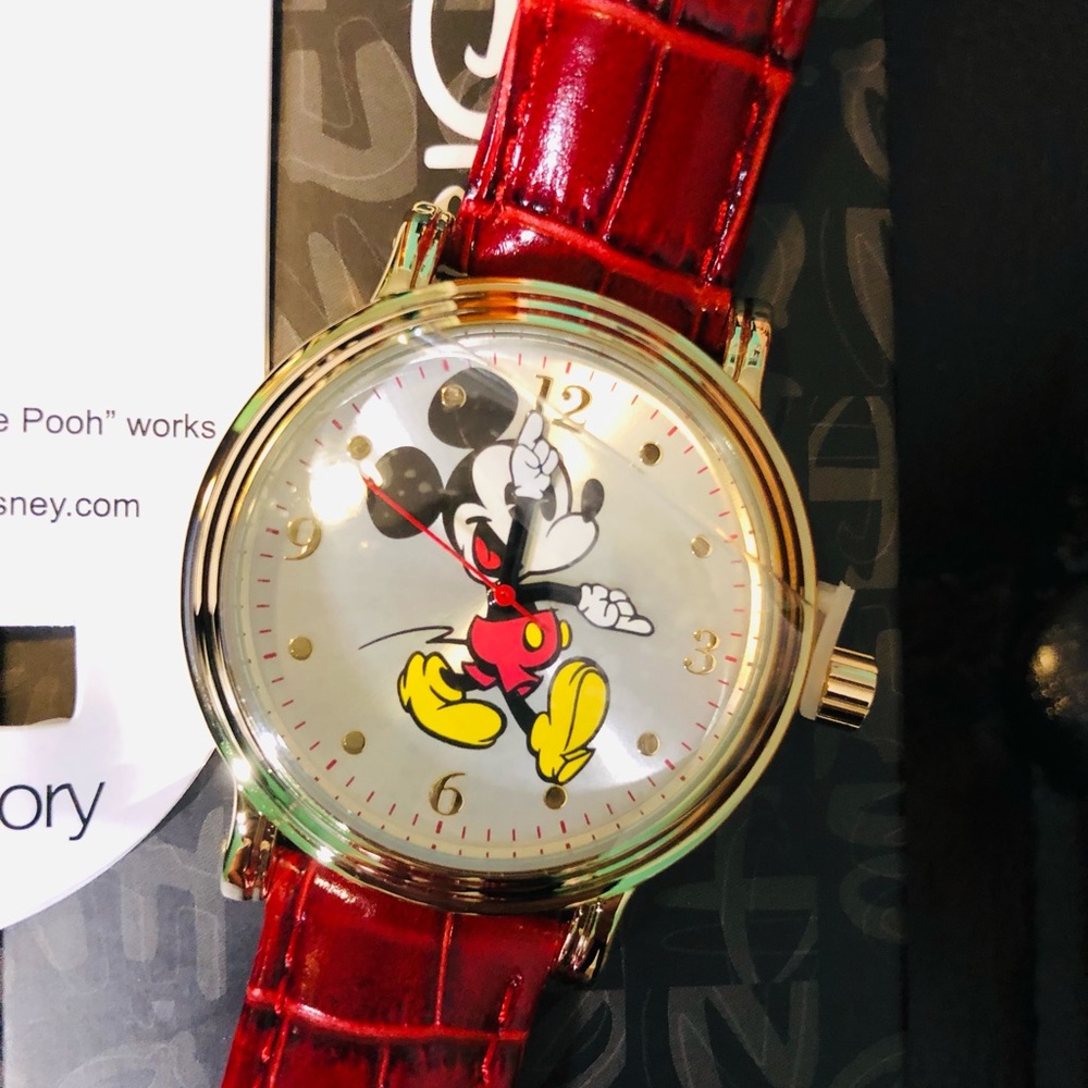 New Mickey Mouse Watch Disney Red & Gold Leather - Gem